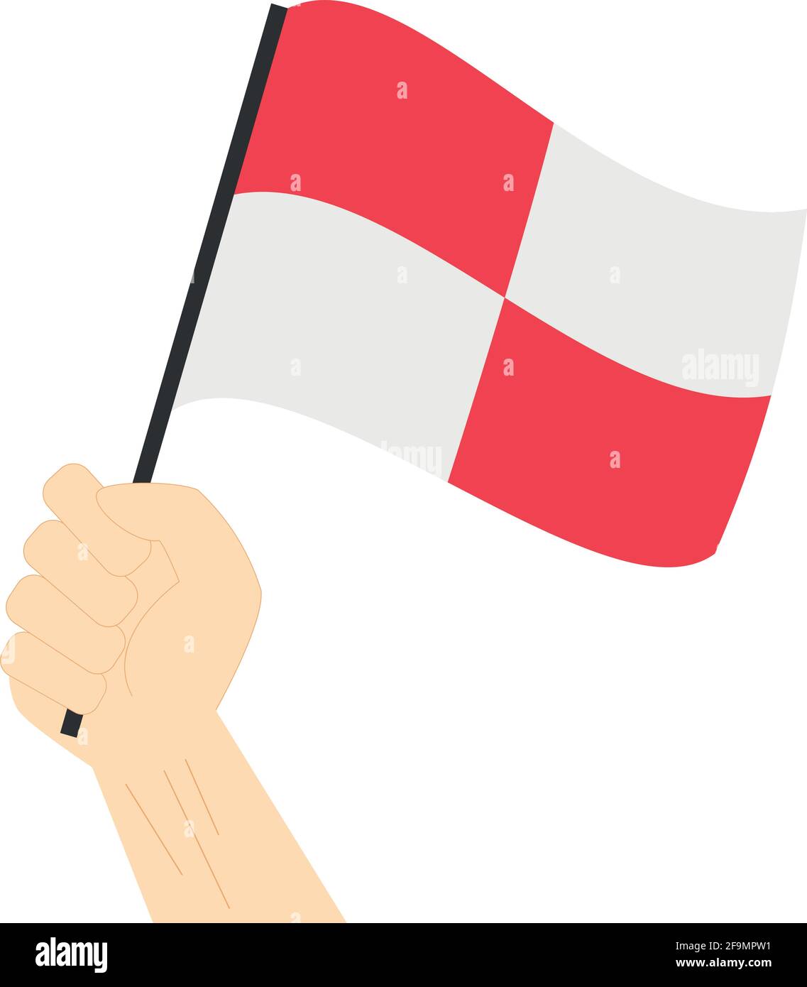 Hand holding and rising the maritime flag to represent the letter U ...
