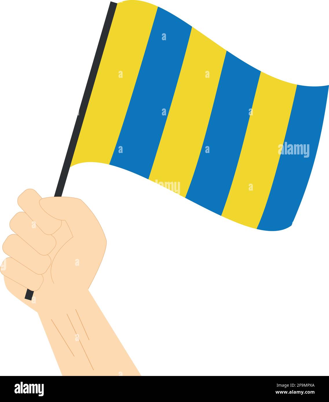 Hand holding and rising the maritime flag to represent the letter G ...