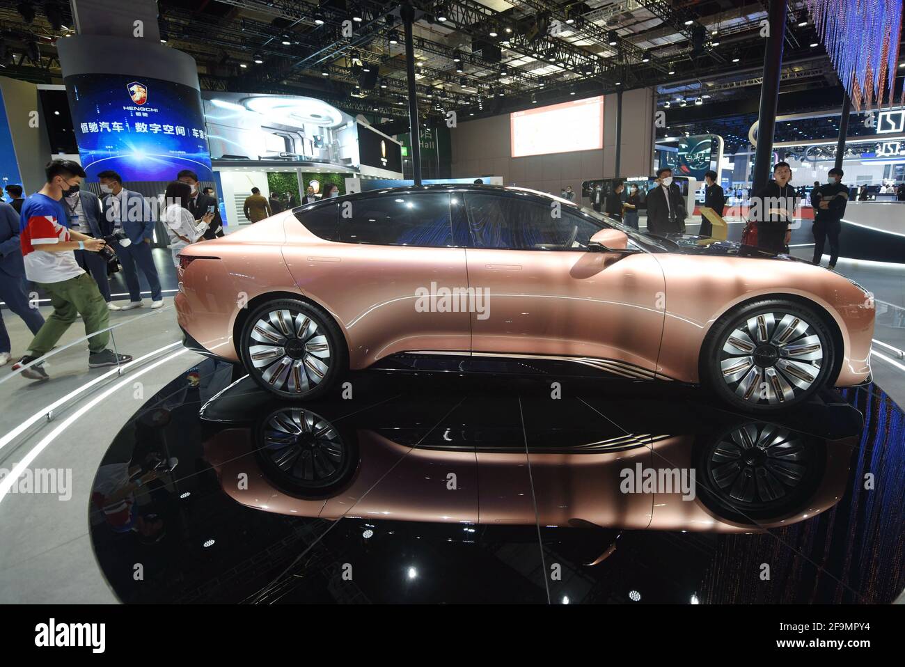 SHANGHAI, CHINA - APRIL 19, 2021 - Visitors look at a HENGCHI drive car ...