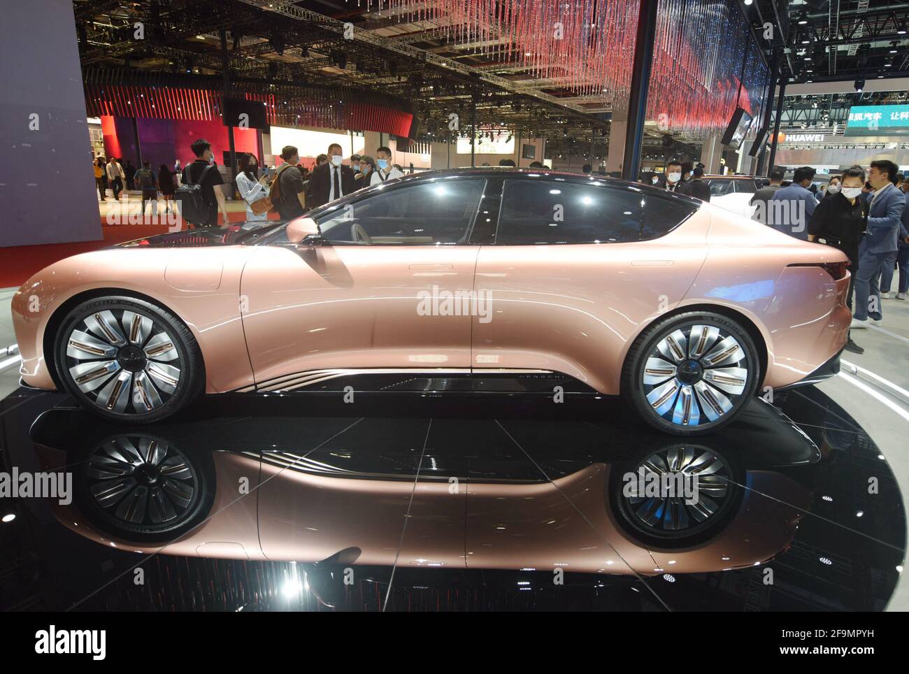 SHANGHAI, CHINA - APRIL 19, 2021 - Visitors look at a HENGCHI drive car ...