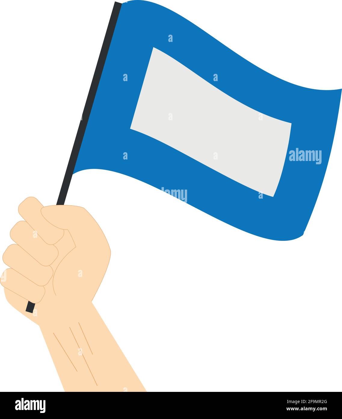 Hand holding and rising the maritime flag to represent the letter P ...