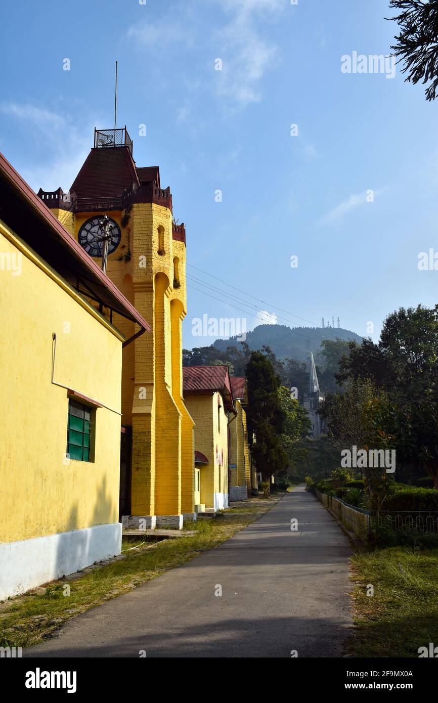 Church with red roof and clock Stock Photo - Alamy
