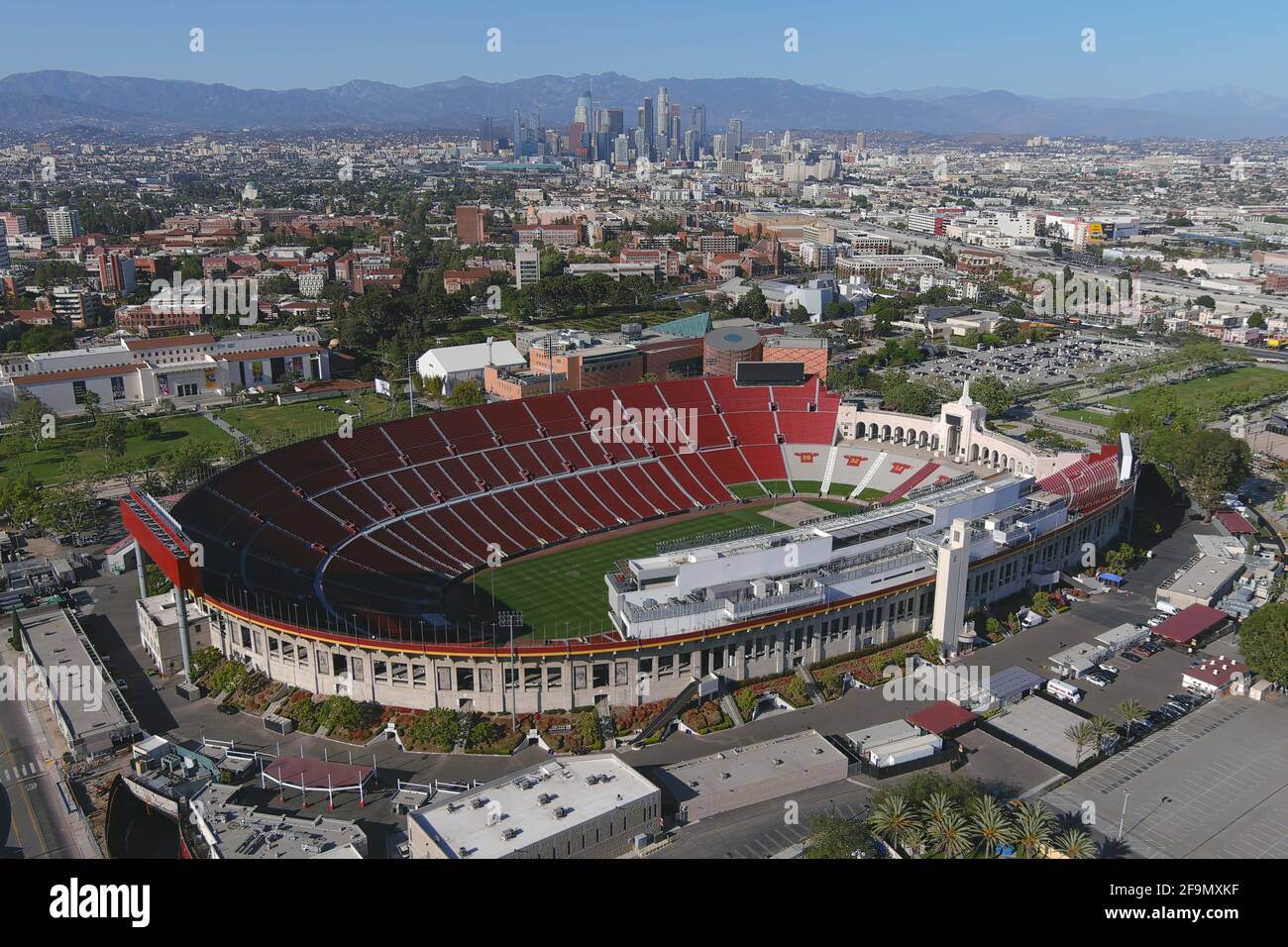 An aerial view of the Los Angeles Memorial Coliseum, Sunday, April 18 ...