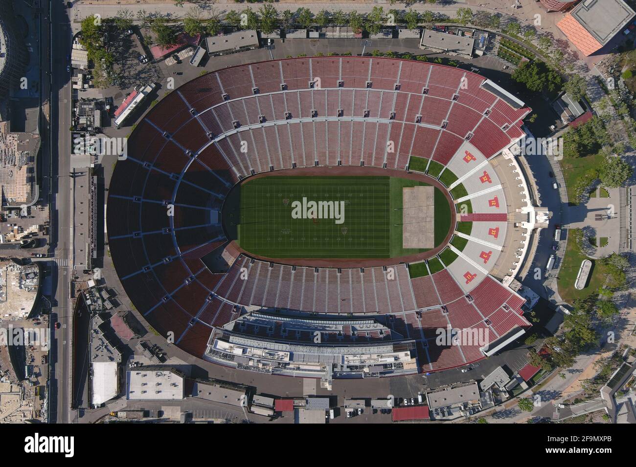 An aerial view of the Los Angeles Memorial Coliseum, Sunday, April 18 ...