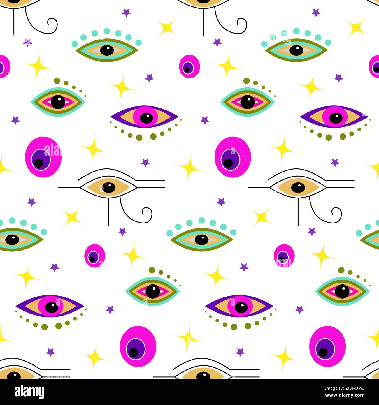 Pattern with multi-colored mystical eyes Stock Vector Image & Art - Alamy