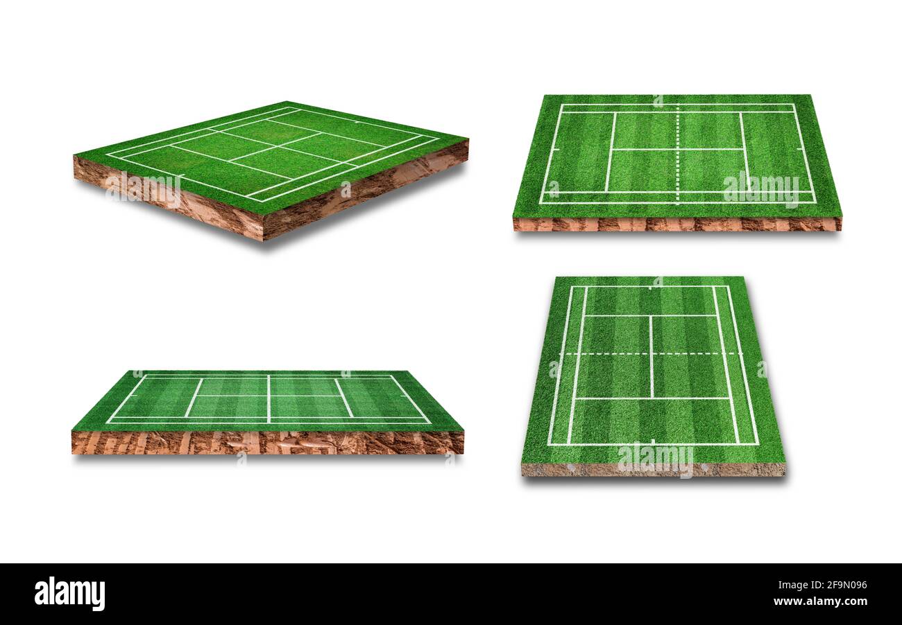 Collection of soil cubic cross section with grass tennis court field ...