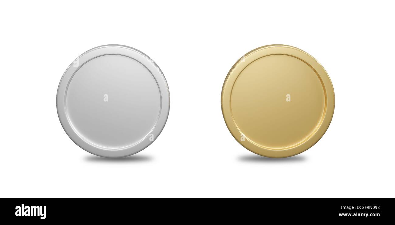 Gold and Silver coins isolated on a white background. 3d rendering, 3d ...