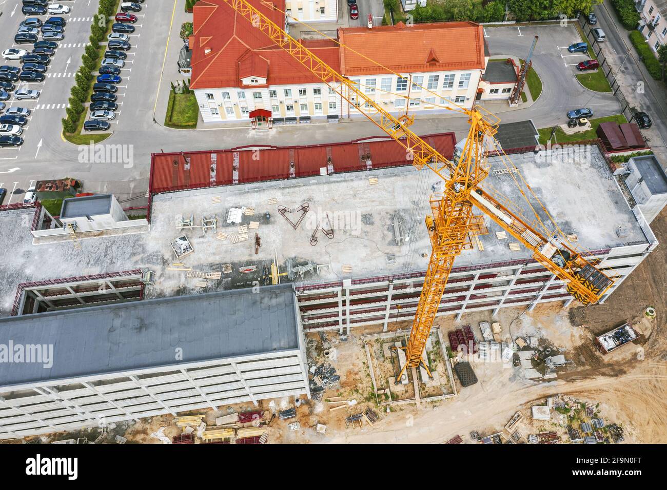 aerial view of construction site of multilevel parking garage in ...