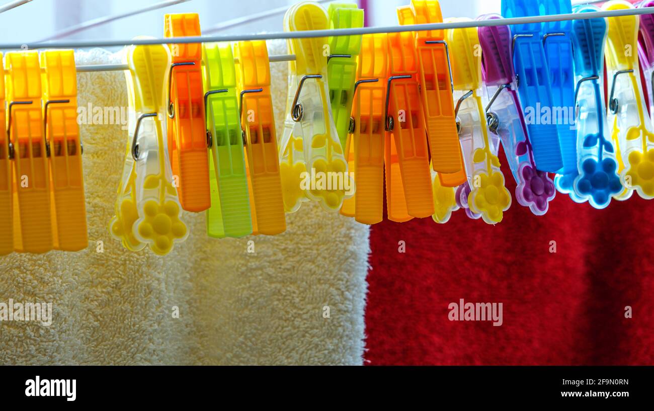 Plastic Clothes Clips Laundry Hooks Stock Photo - Alamy