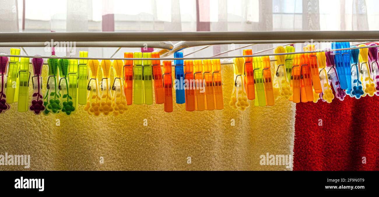 Plastic Clothes Clips Laundry Hooks Stock Photo - Alamy