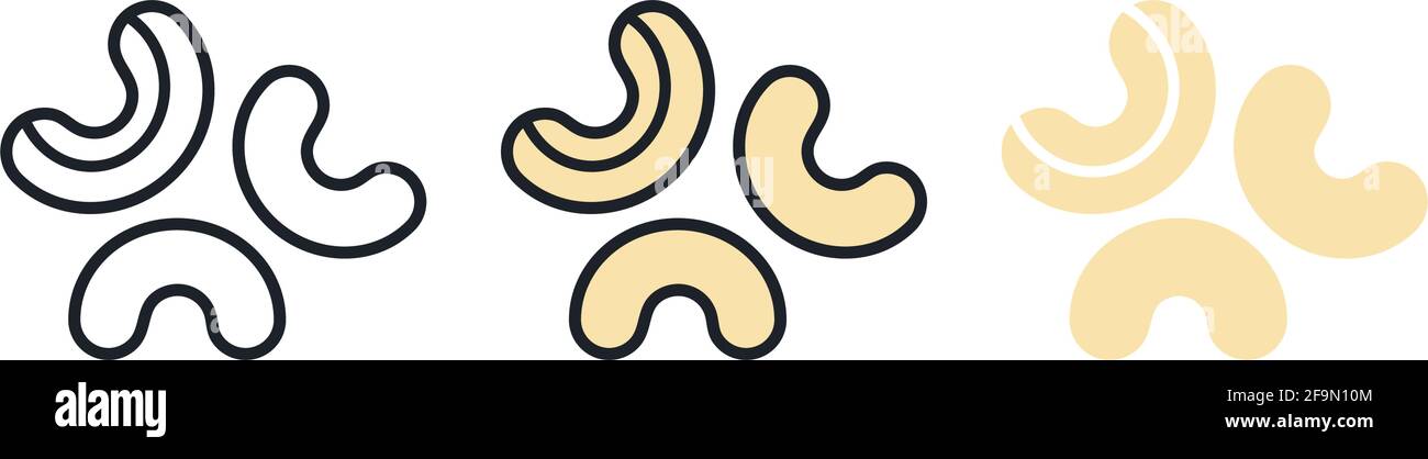 Cashew Icon Linear Color Flat Icons Of Nuts Contour Shape Outline Isolated On White Thin