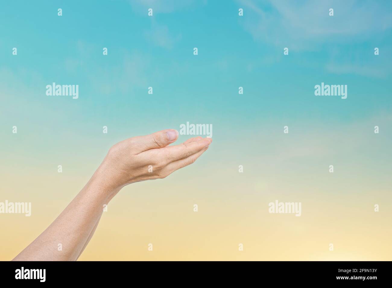 Human hands reaching for the sky sunset background. Hope concept Stock ...