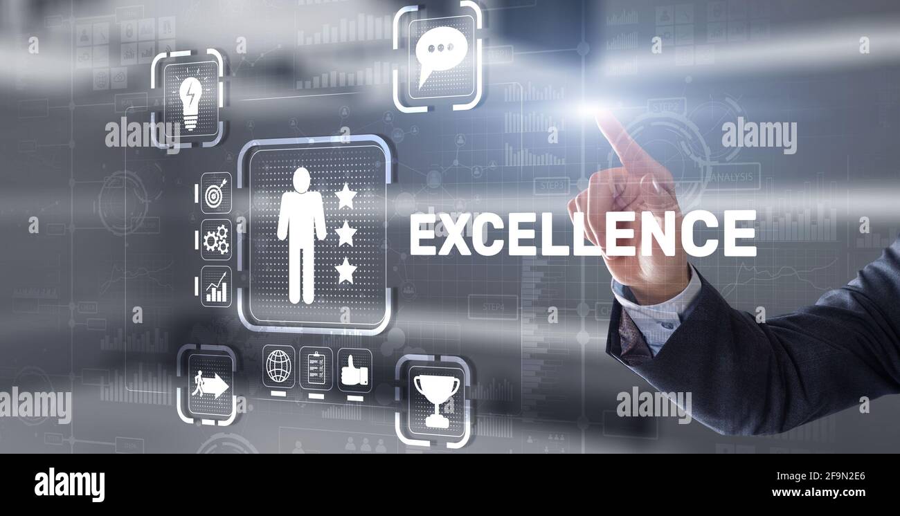 Excellence Concept. Quality Service. Businessman pressing Excellence ...