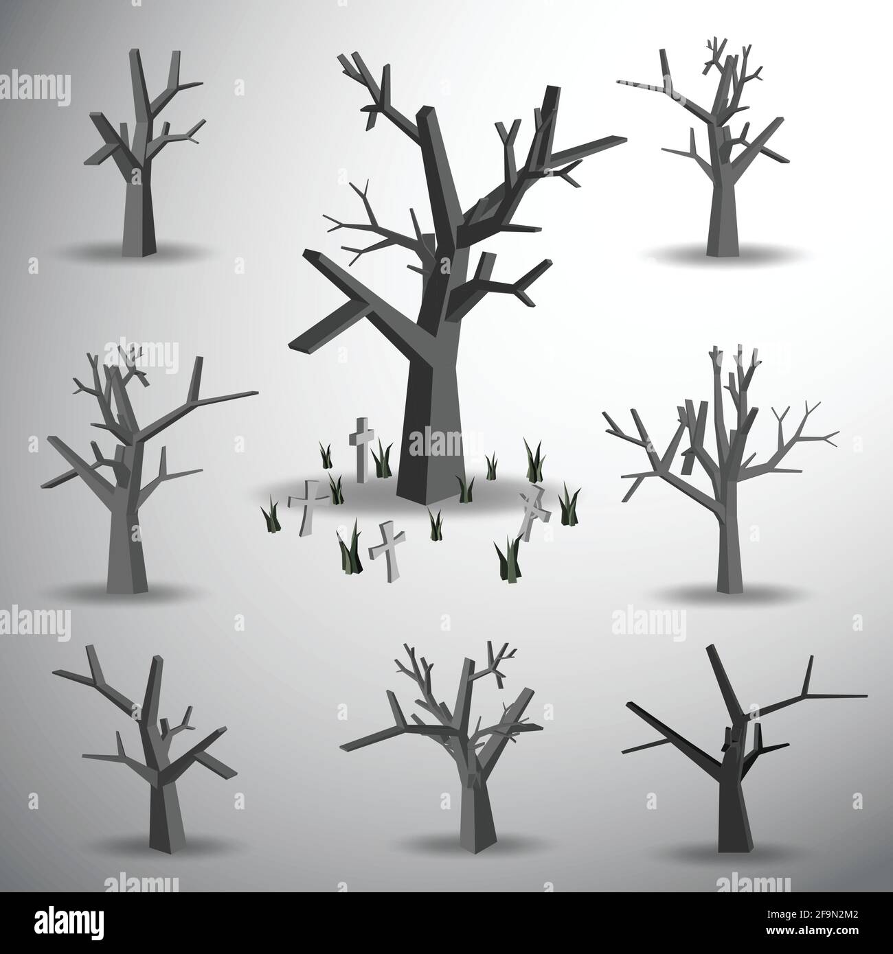 Vector, 3Ds low polygon tree and dead tree in grave yard which full ...