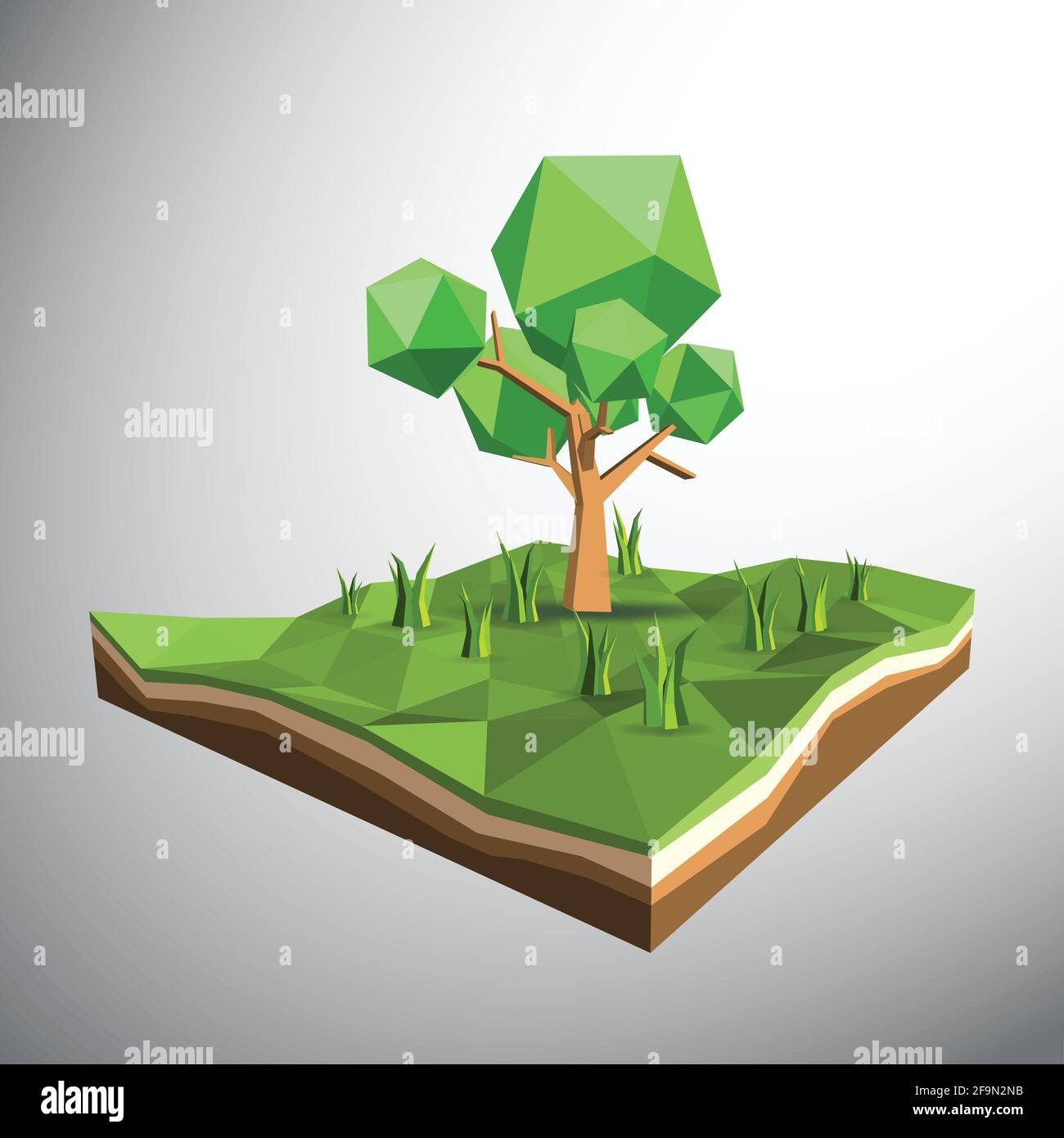 Vector, Low polygon 3D tree on land and grasses Stock Vector Image ...