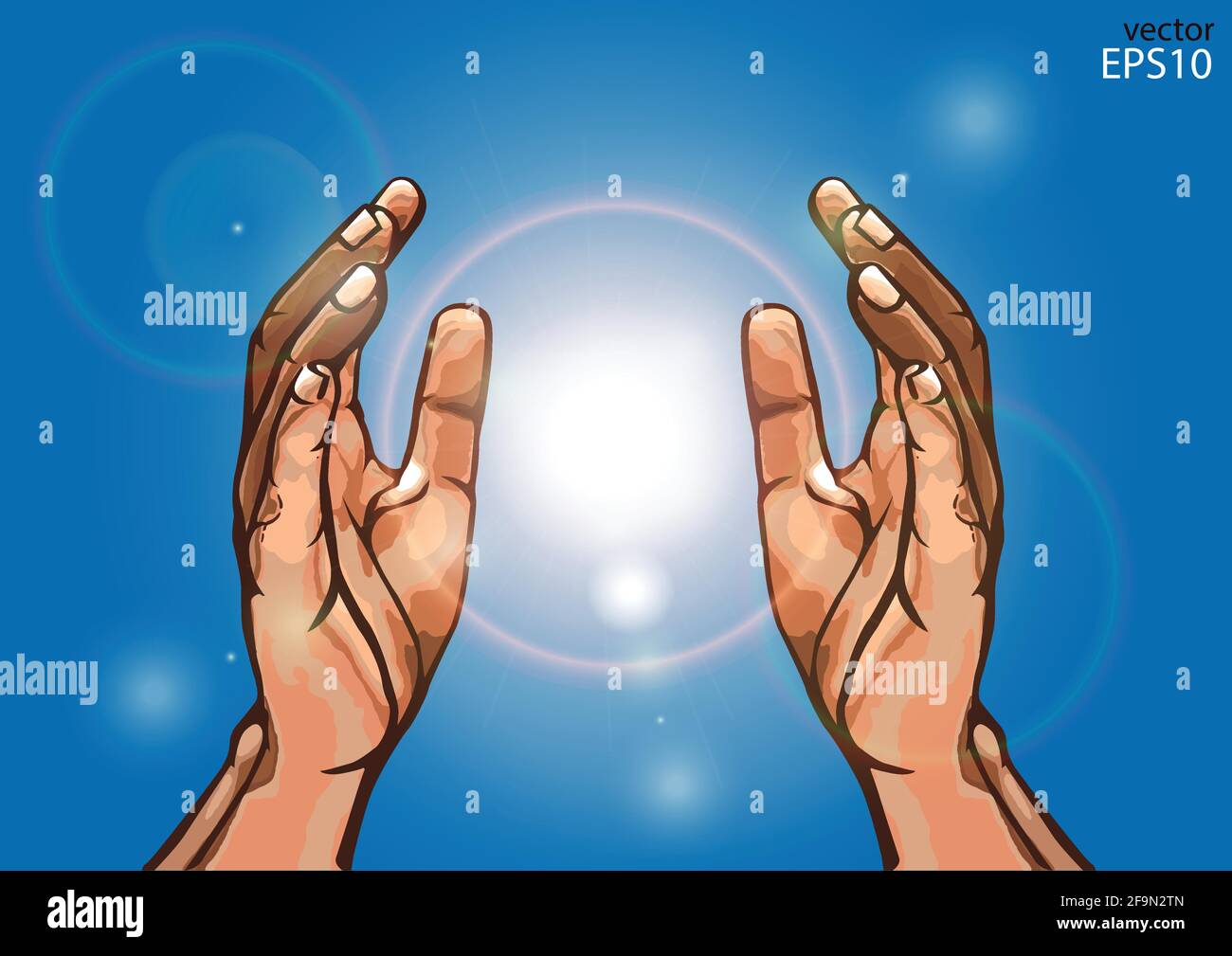 Vector EPS10, Background, Hands and flare on blue background Stock ...
