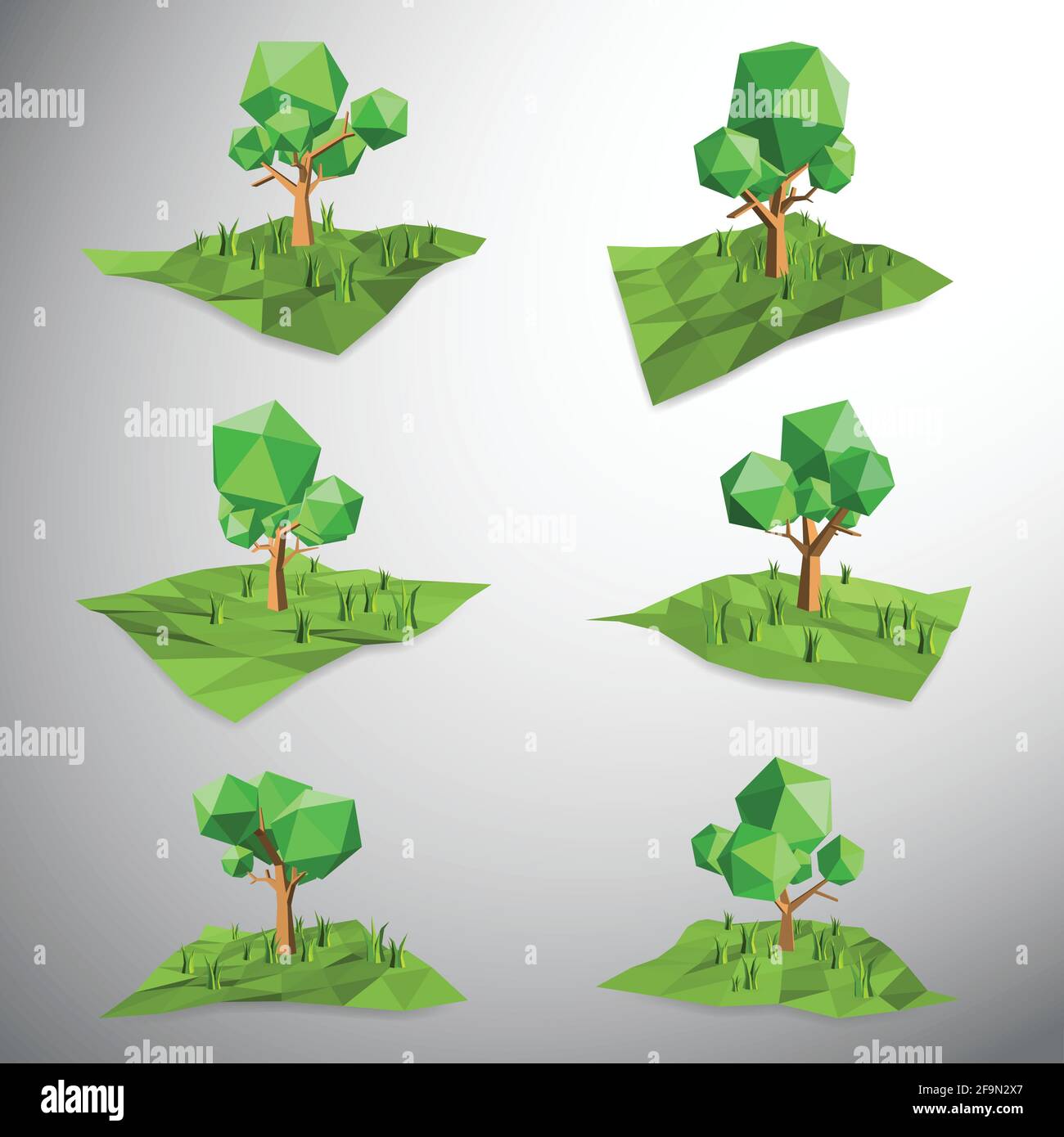 Vector, Low polygon 3D tree on land and grasses Stock Vector Image ...