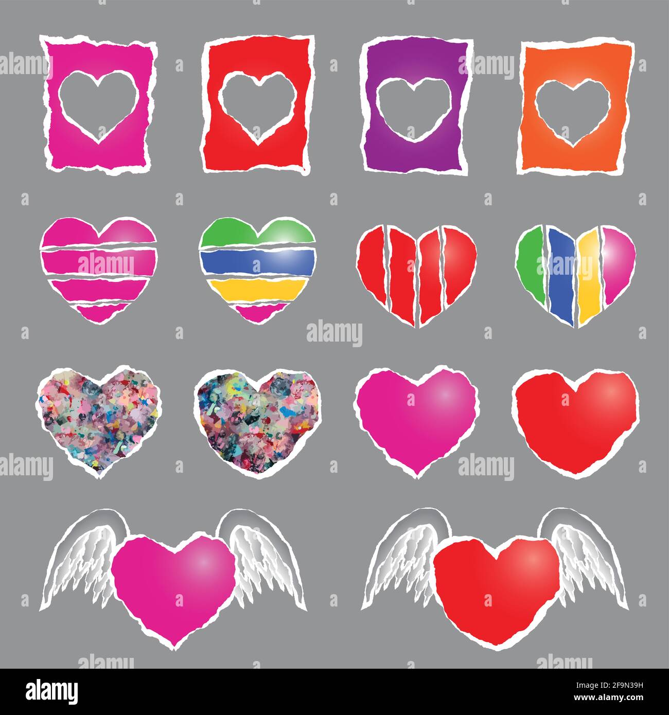 Vector, Colorful heart sign made from paper tear Stock Vector Image ...