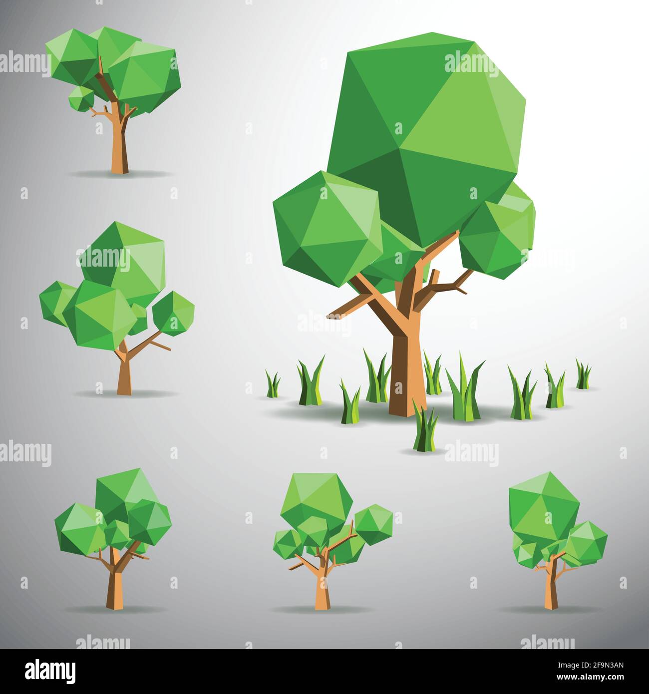Vector, Low polygon 3D tree on land and grasses Stock Vector Image ...