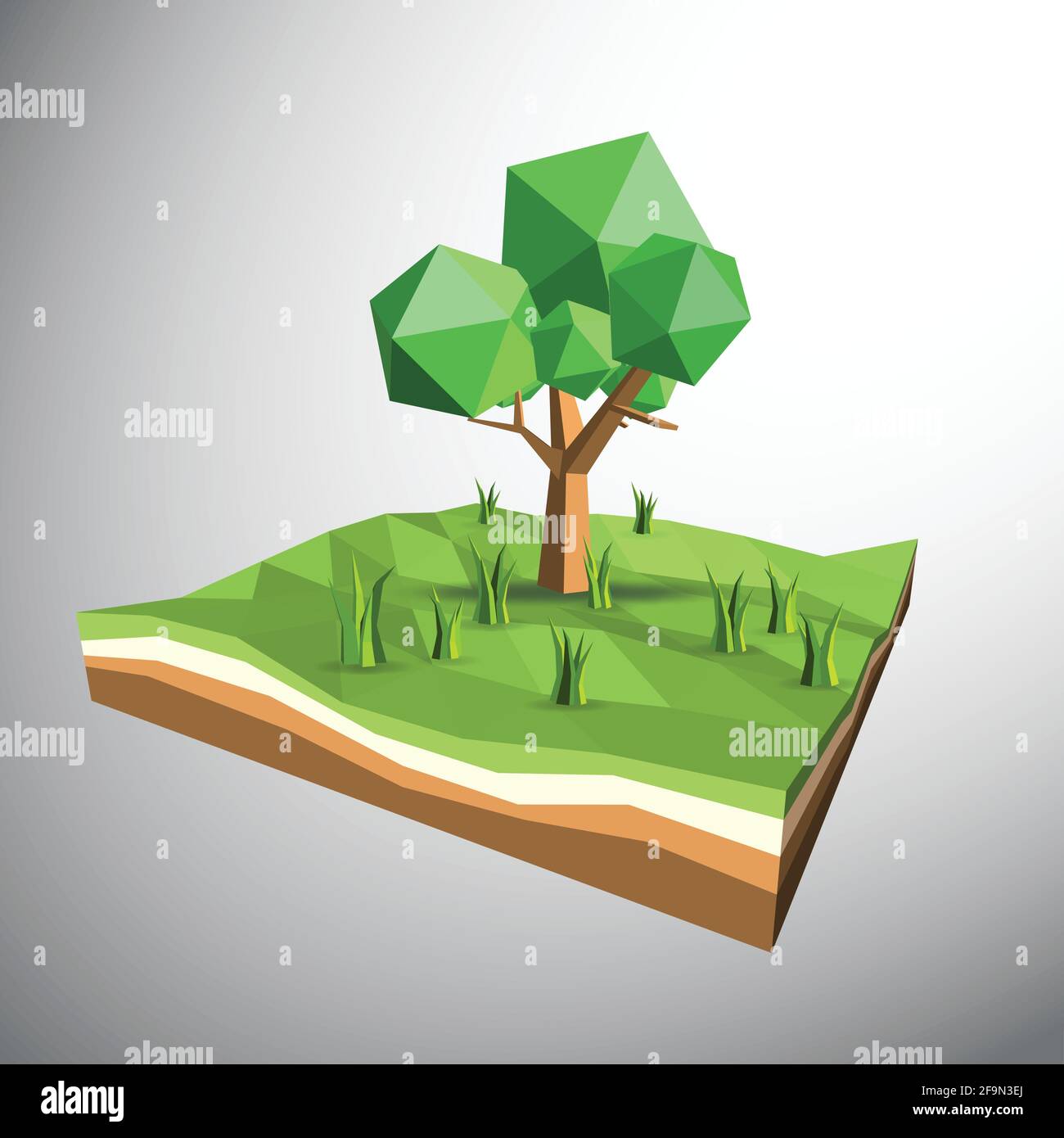 Vector, Low polygon 3D tree on land and grasses Stock Vector Image ...