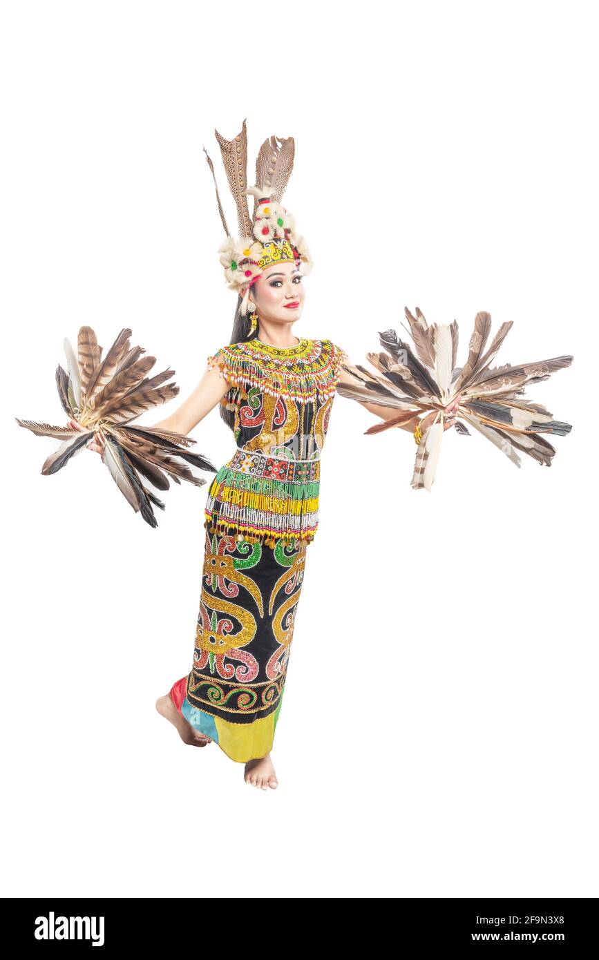 Asian woman dancing East Kalimantan traditional dance (Giring-Giring ...