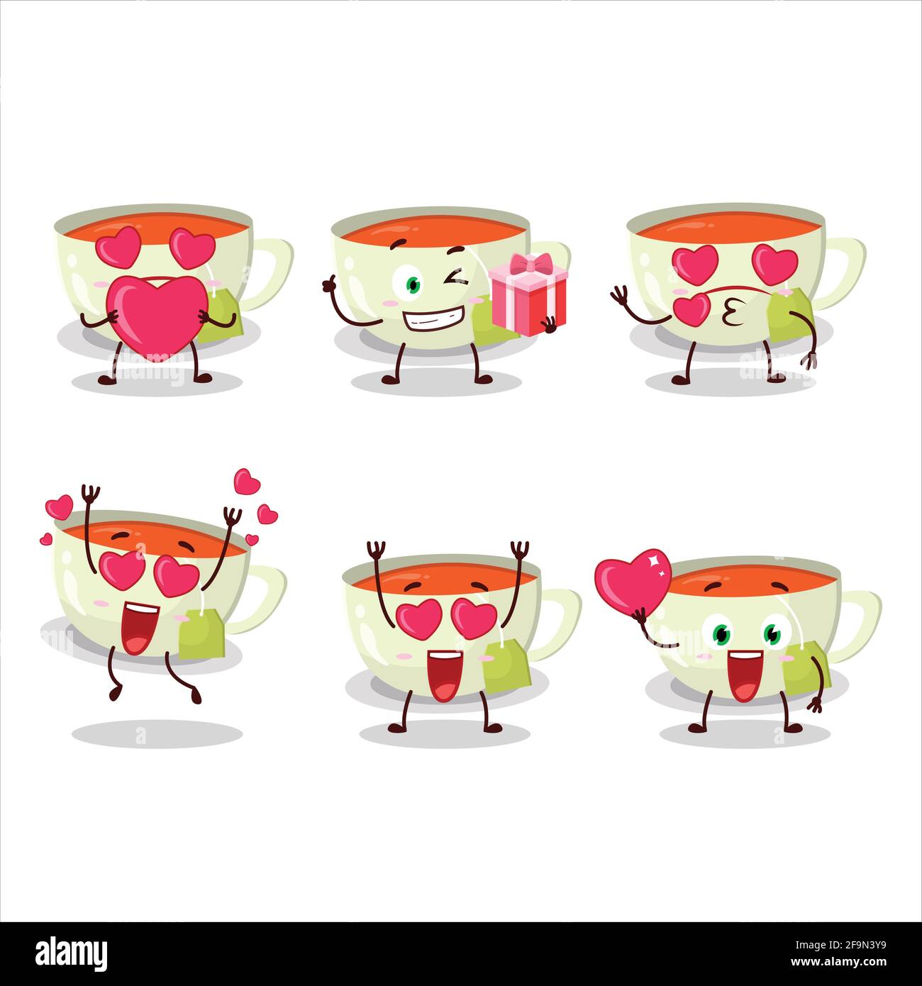 Cup of tea cartoon character with love cute emoticon. Vector ...