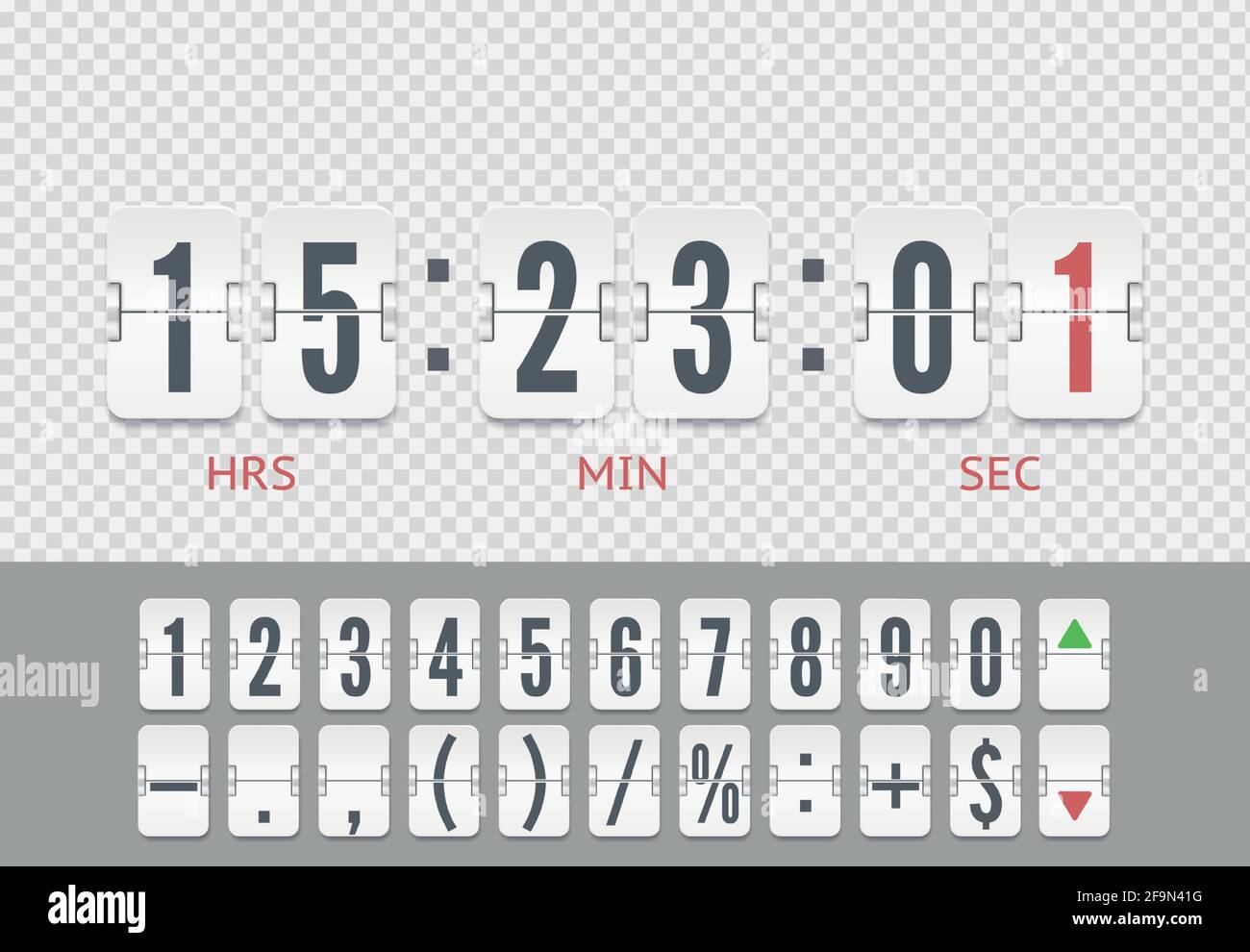 Vintage floating symbols for time meter vector template. White analog countdown number font ...