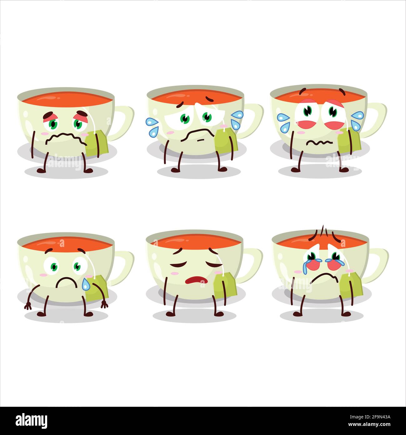 Cup of tea cartoon character with sad expression. Vector illustration ...