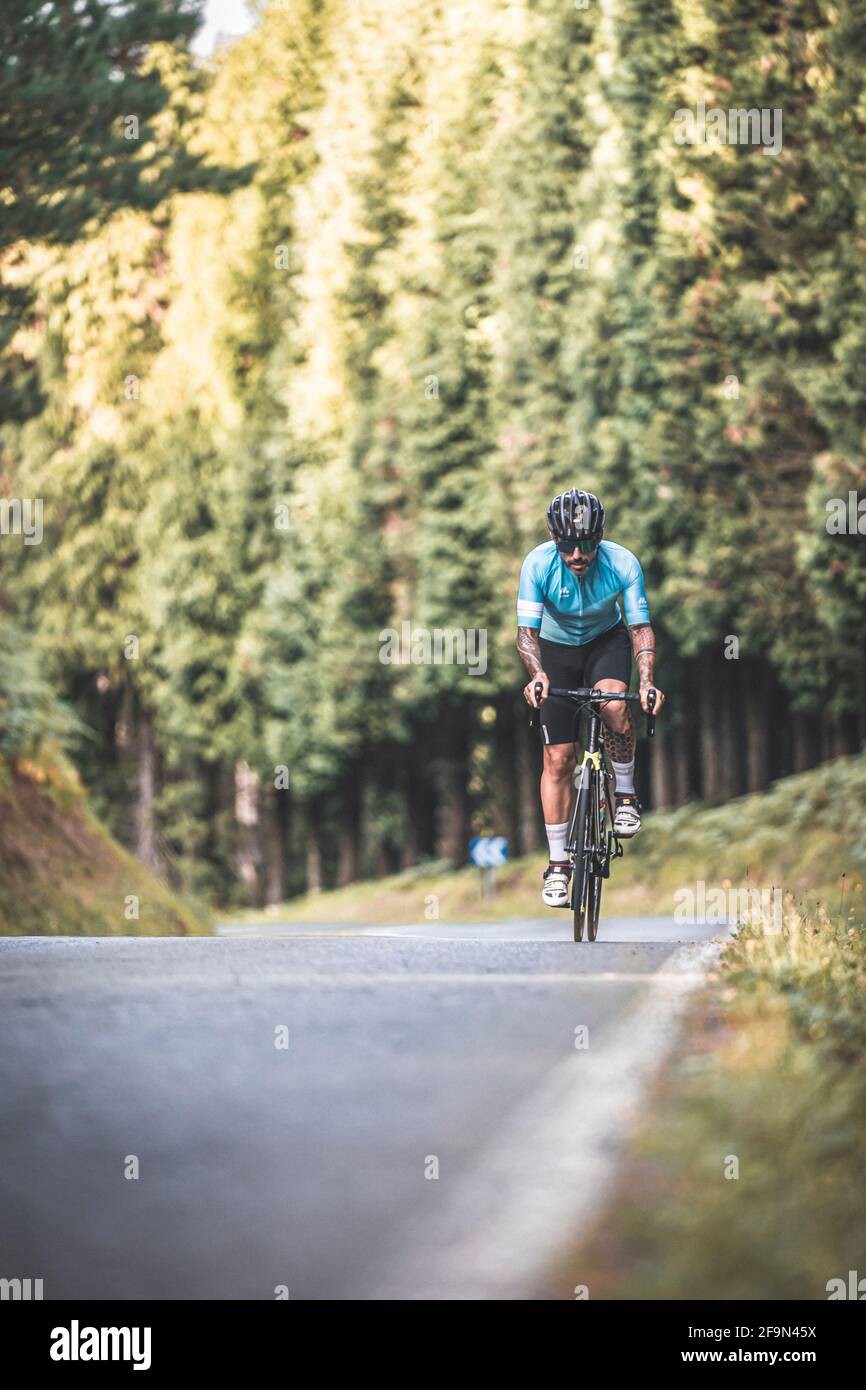 Cyclist training in a mountain area, this being his lifestyle, the bike ...