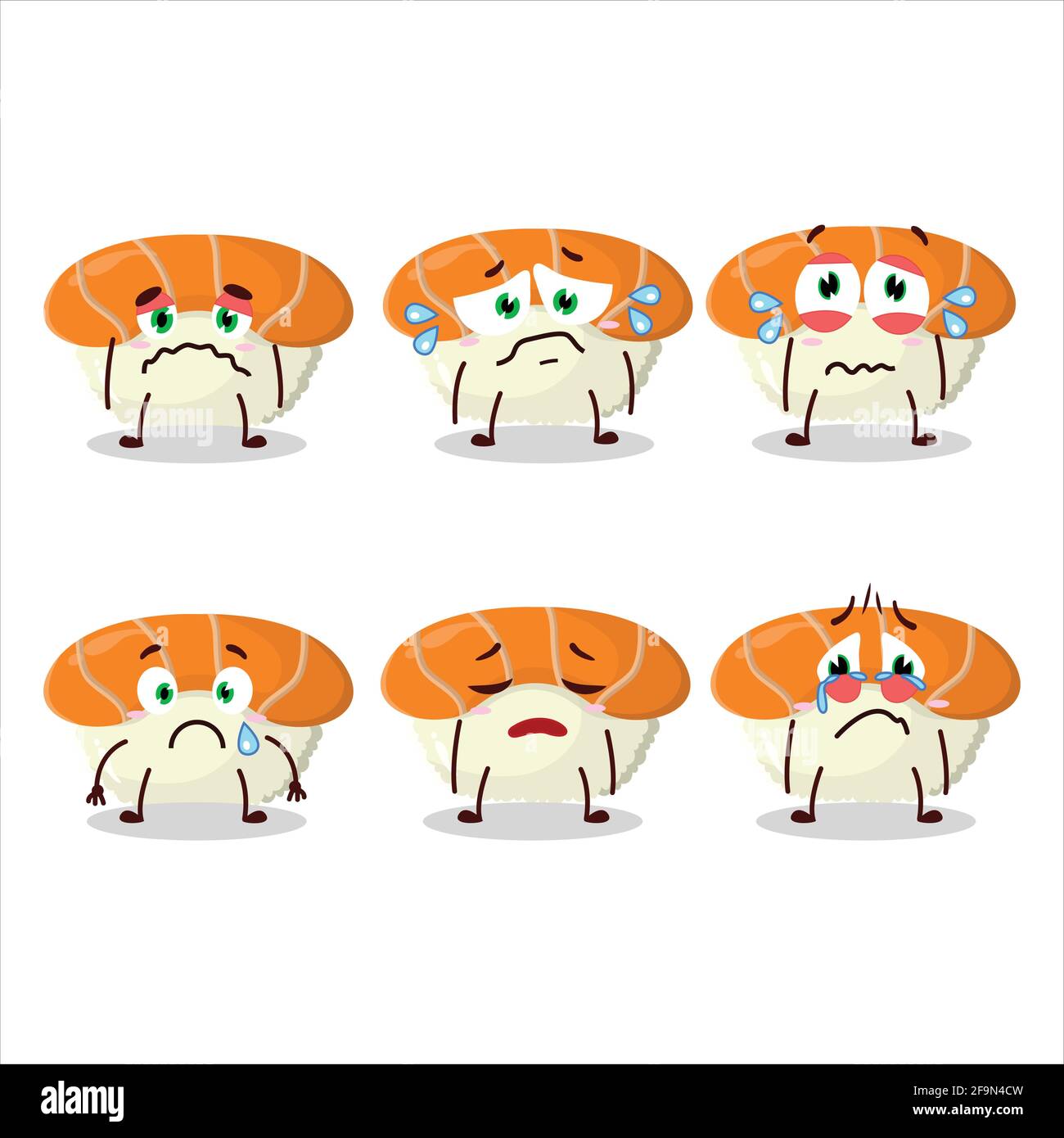 Nigiri sushi cartoon character with sad expression. Vector illustration ...