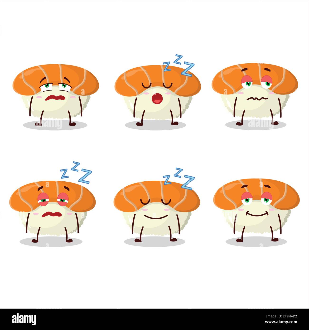 Cartoon character of nigiri sushi with sleepy expression. Vector ...