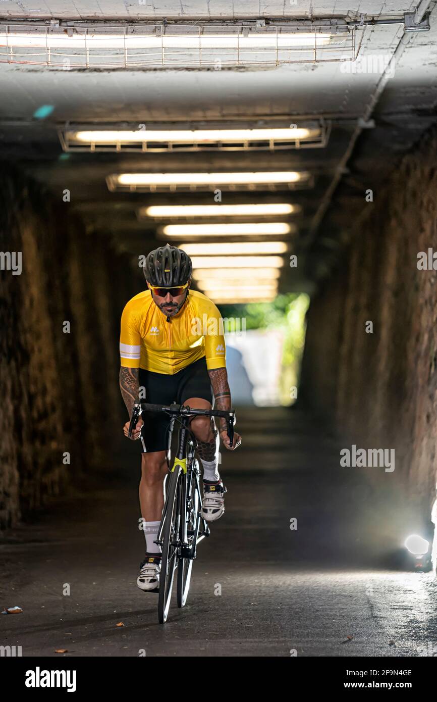 Cyclist training in a mountain area, this being his lifestyle, the bike ...