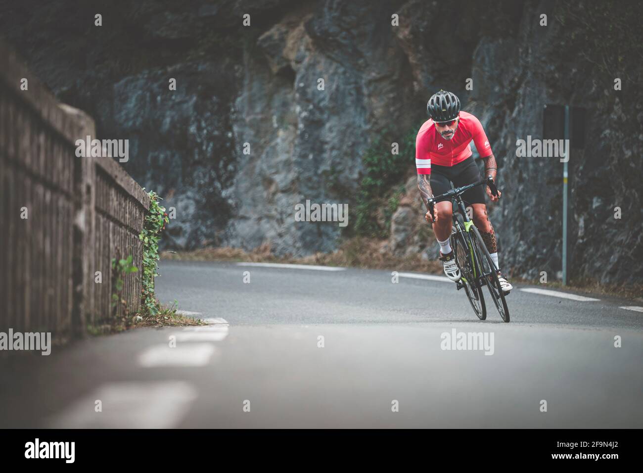 Cyclist training in a mountain area, this being his lifestyle, the bike ...
