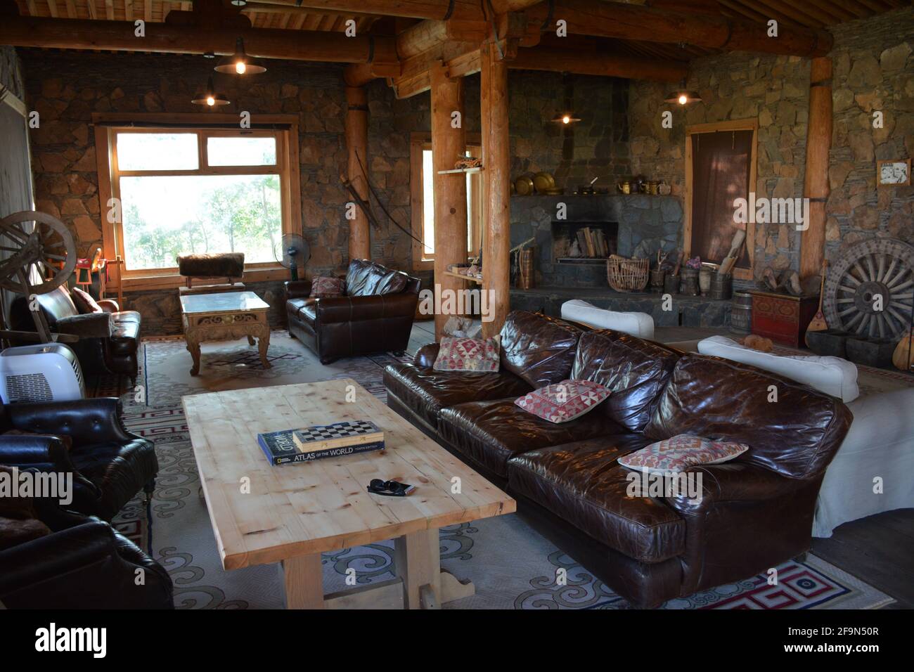 Interior of the lounge at Three Camel Lodge in Mongolia's Gobi Desert ...