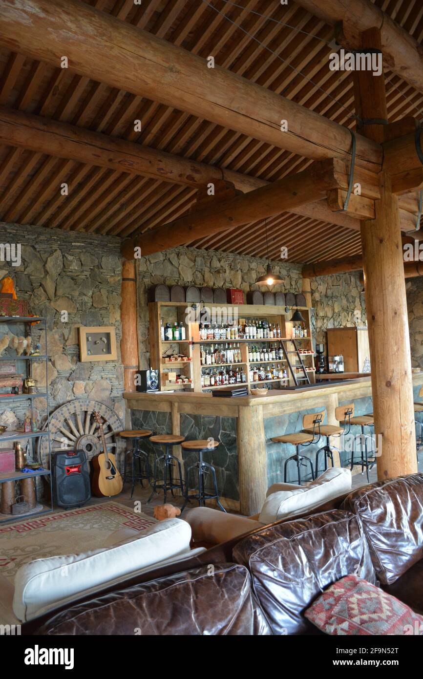 Interior of the lounge at Three Camel Lodge in Mongolia's Gobi Desert ...