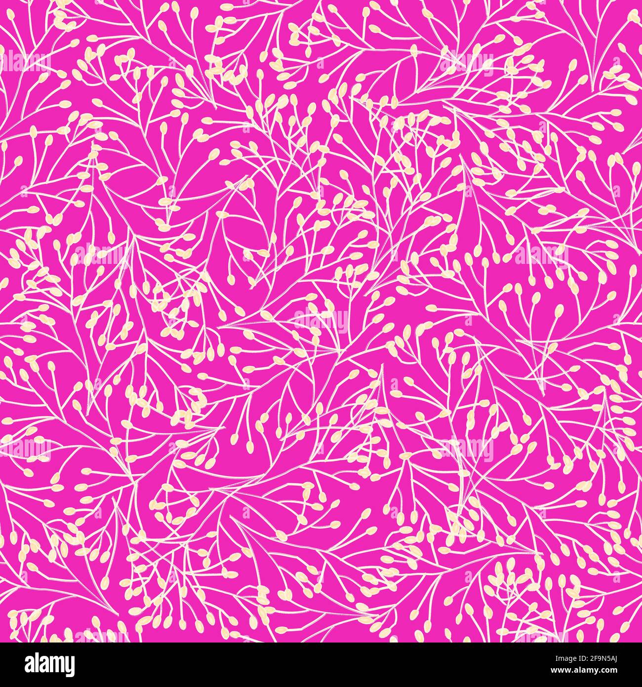 Pink nature seamless pattern. Repeating plants background bright pink ...