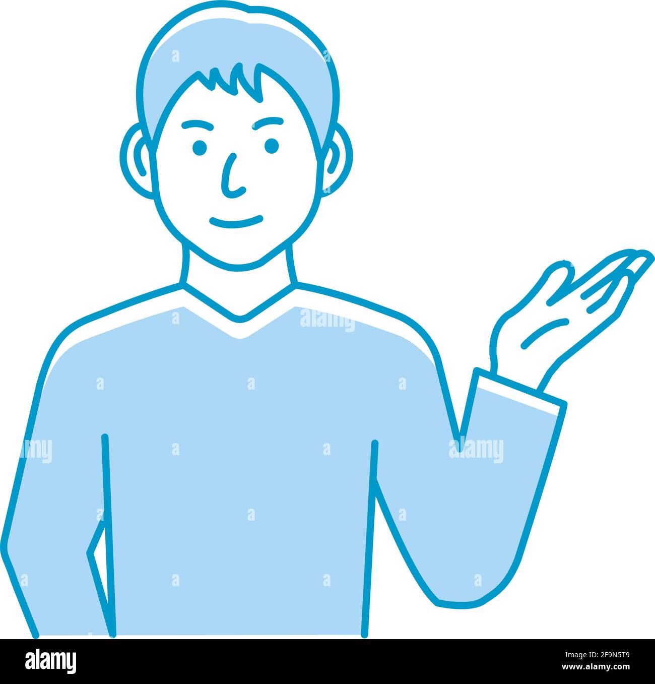 Vector illustration of a young man introducing or navigating Stock ...