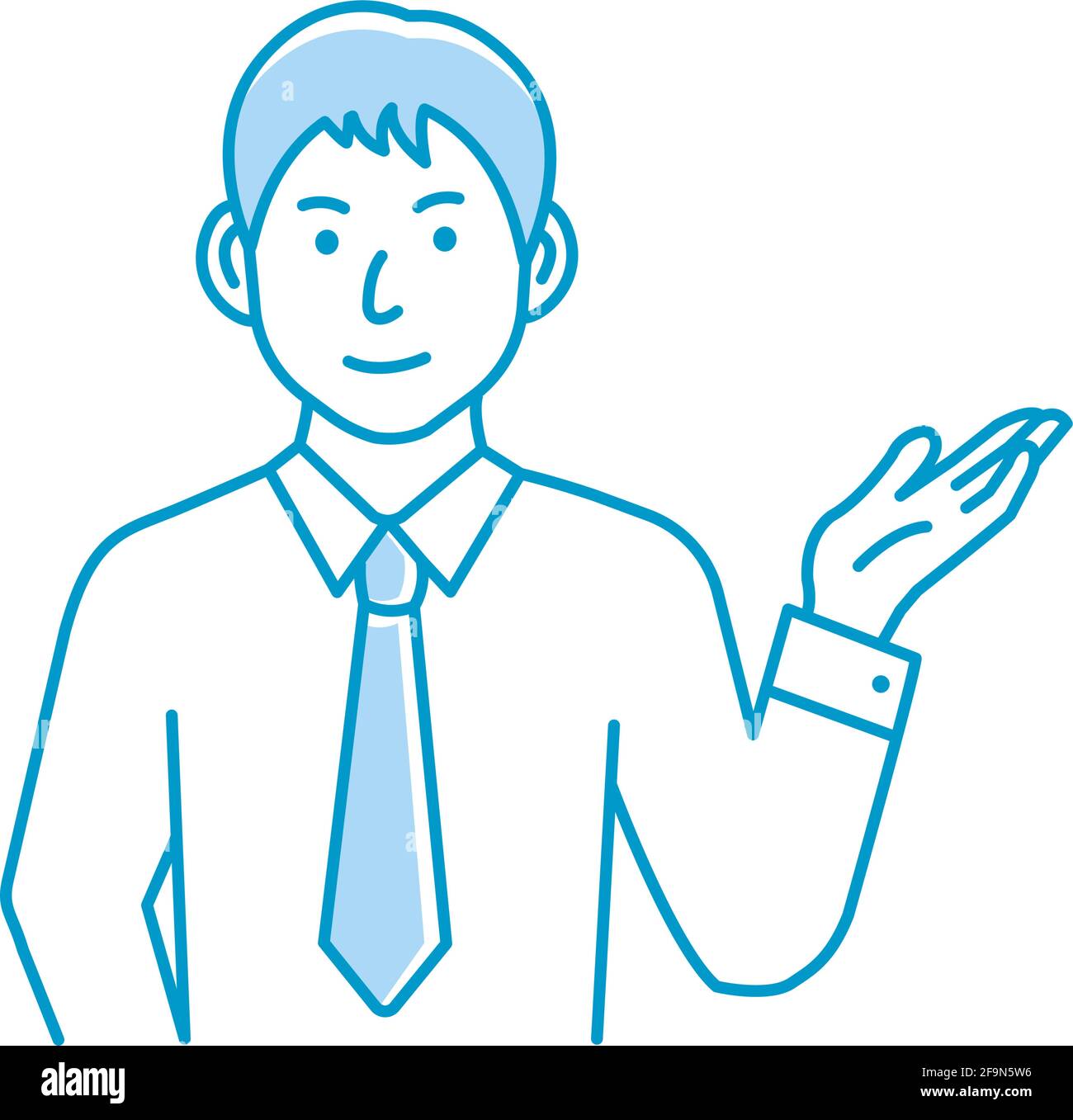 Vector illustration of a young businessman introducing or navigating ...