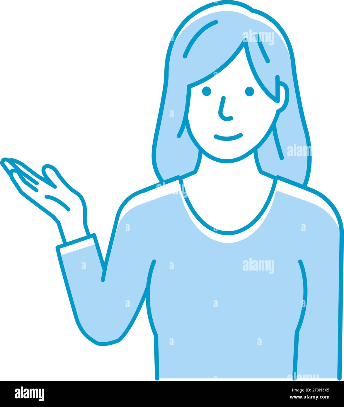 Vector illustration of a young woman introducing or navigating Stock ...