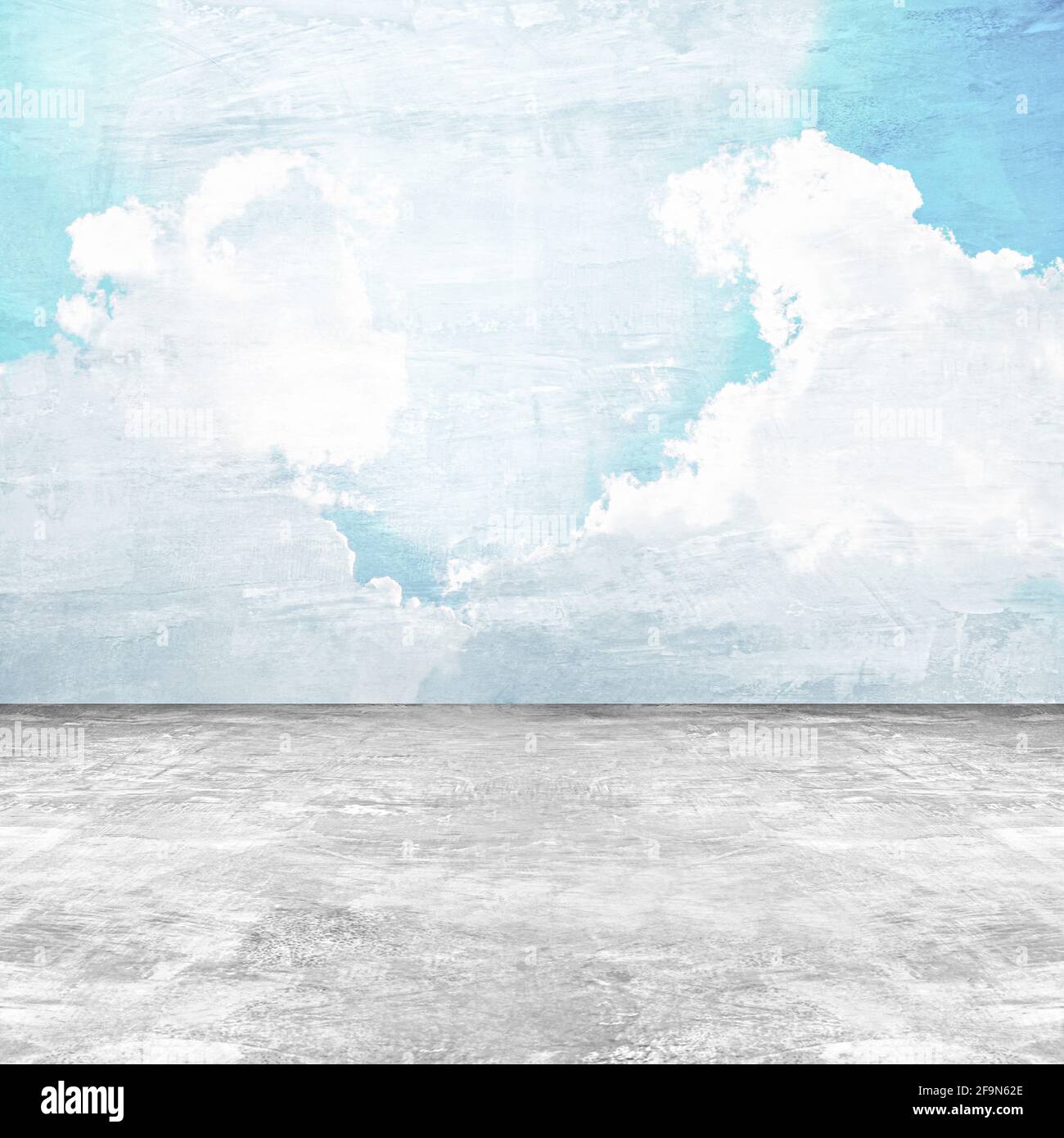 Old distressed concrete room with sky picture on the wall Stock Photo ...