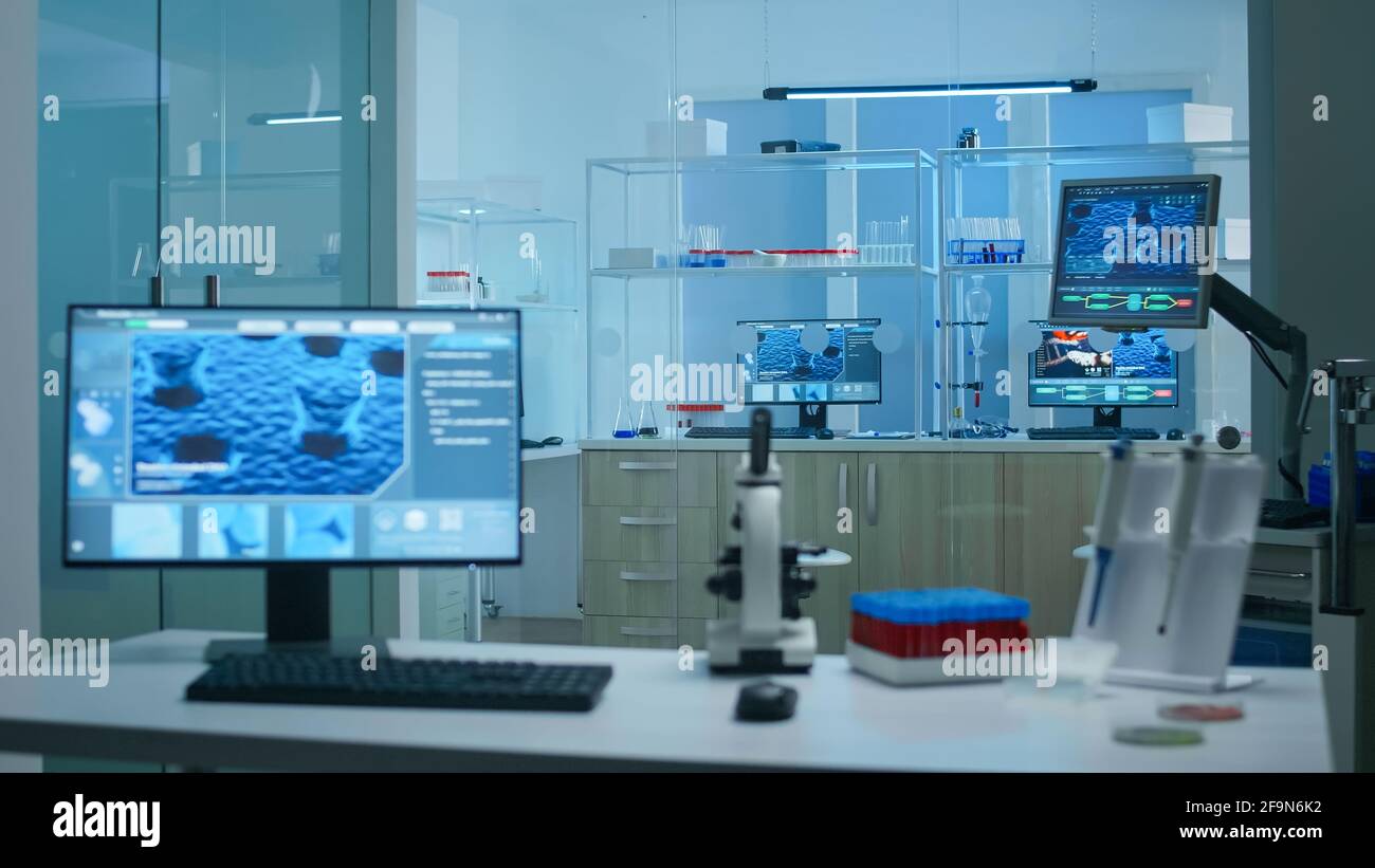 Modern empty research applied science laboratory with technological ...