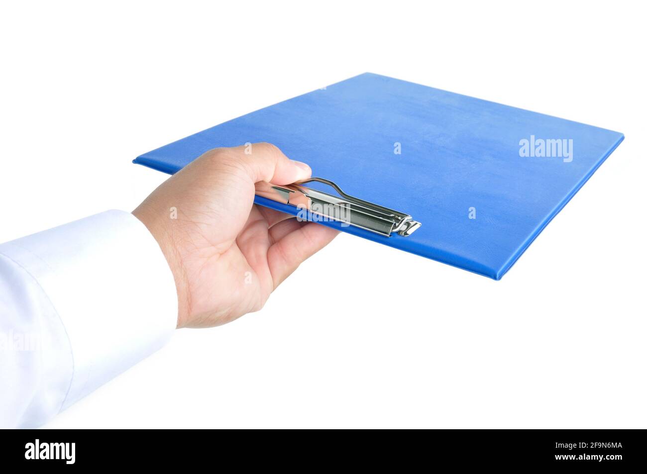 Hand giving a clipboard - on white background Stock Photo - Alamy