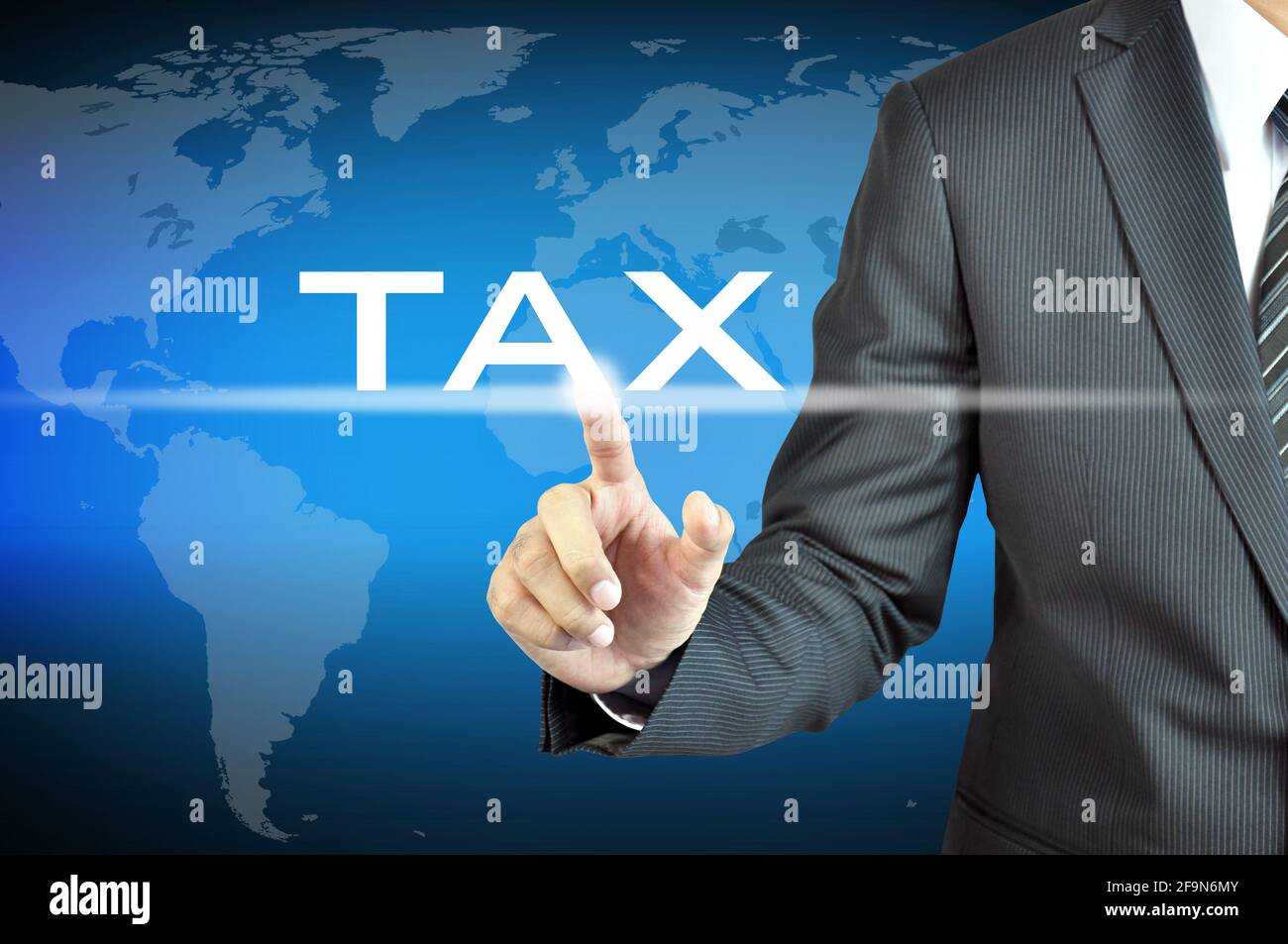 Businessman hand touching TAX word on virtual screen Stock Photo - Alamy