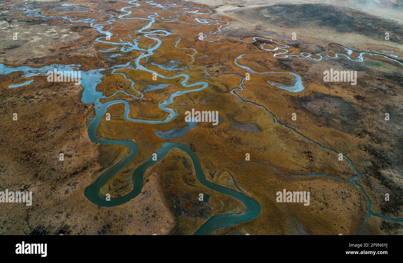 Aerial photography of the natural scenery of Guomang Wetland Stock ...