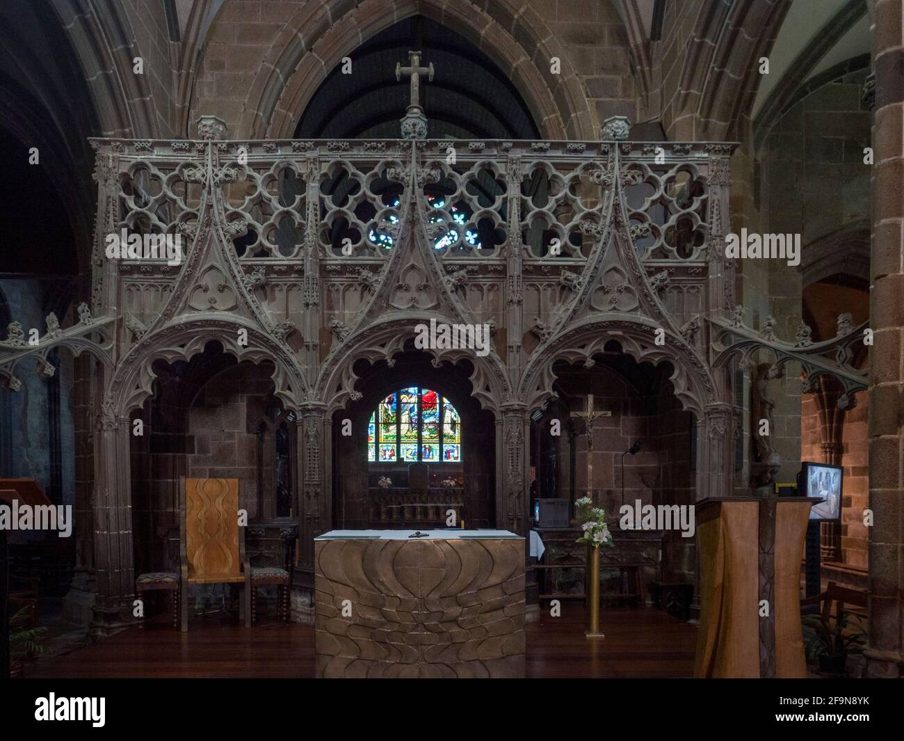 Notre Dame de folgoët, the stone rood screen from Kersanton Stock Photo ...