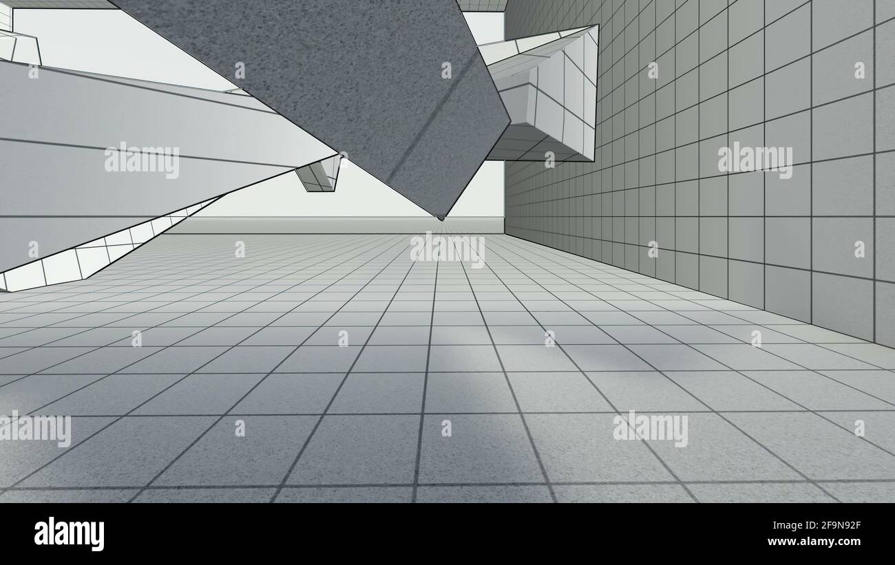 3D illustration - Empty abstract covered with grid line concrete room ...