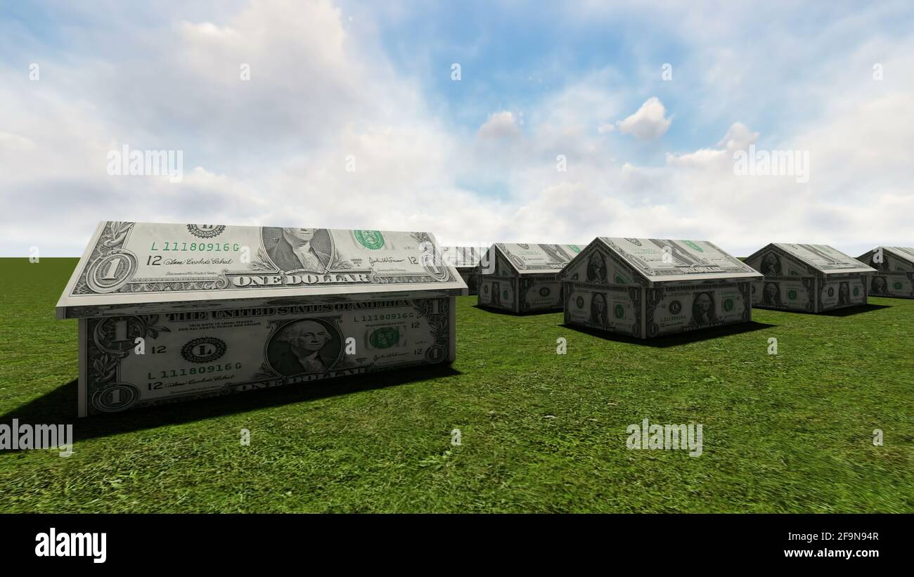 3D illustration - House made of cash and key.Real Estate Finance ...