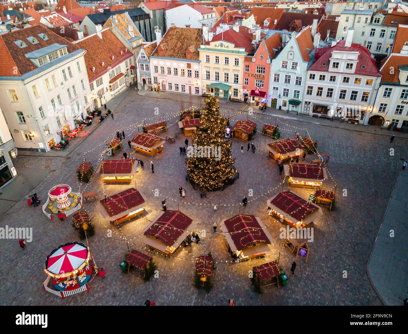 Tallinn, Estonia - December 9 2020: Aerial view to Christmas market in ...