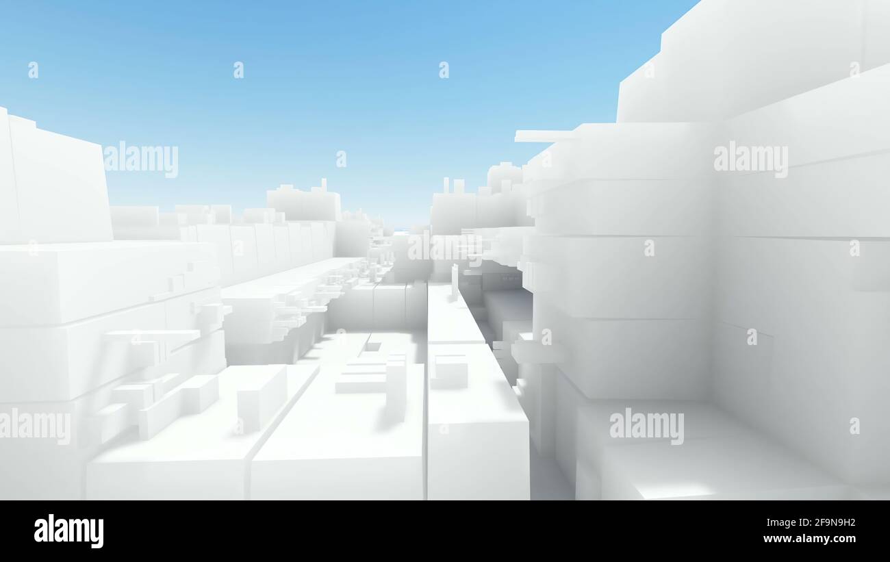 3D illustration - abstract city with white buildings Stock Photo - Alamy
