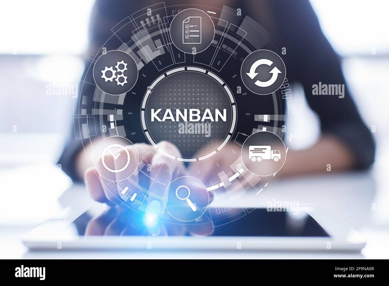 Kanban work flow process management system concept on virtual screen ...